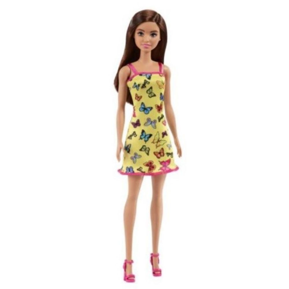 Barbie castaña vestido amarillo muñeca – MANCHATOYS